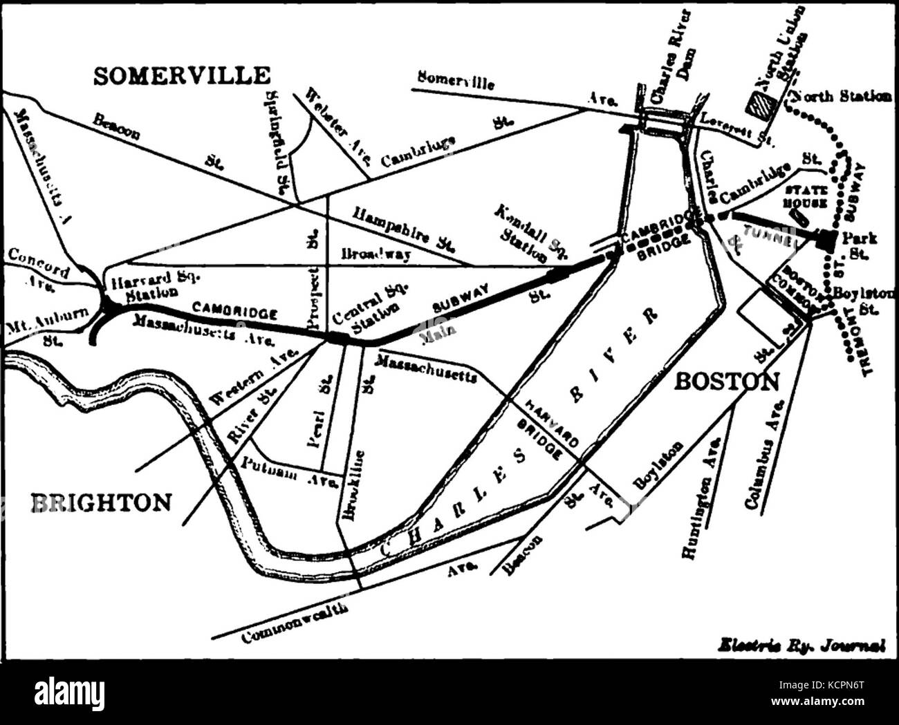Cambridge Subway 1912 map with surface connections Stock Photo - Alamy