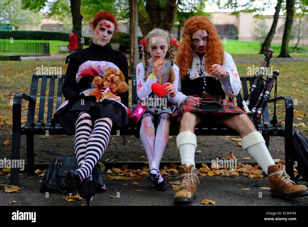 London, UK. 7th Oct, 2017. Participants in World Zombie Day, London ...