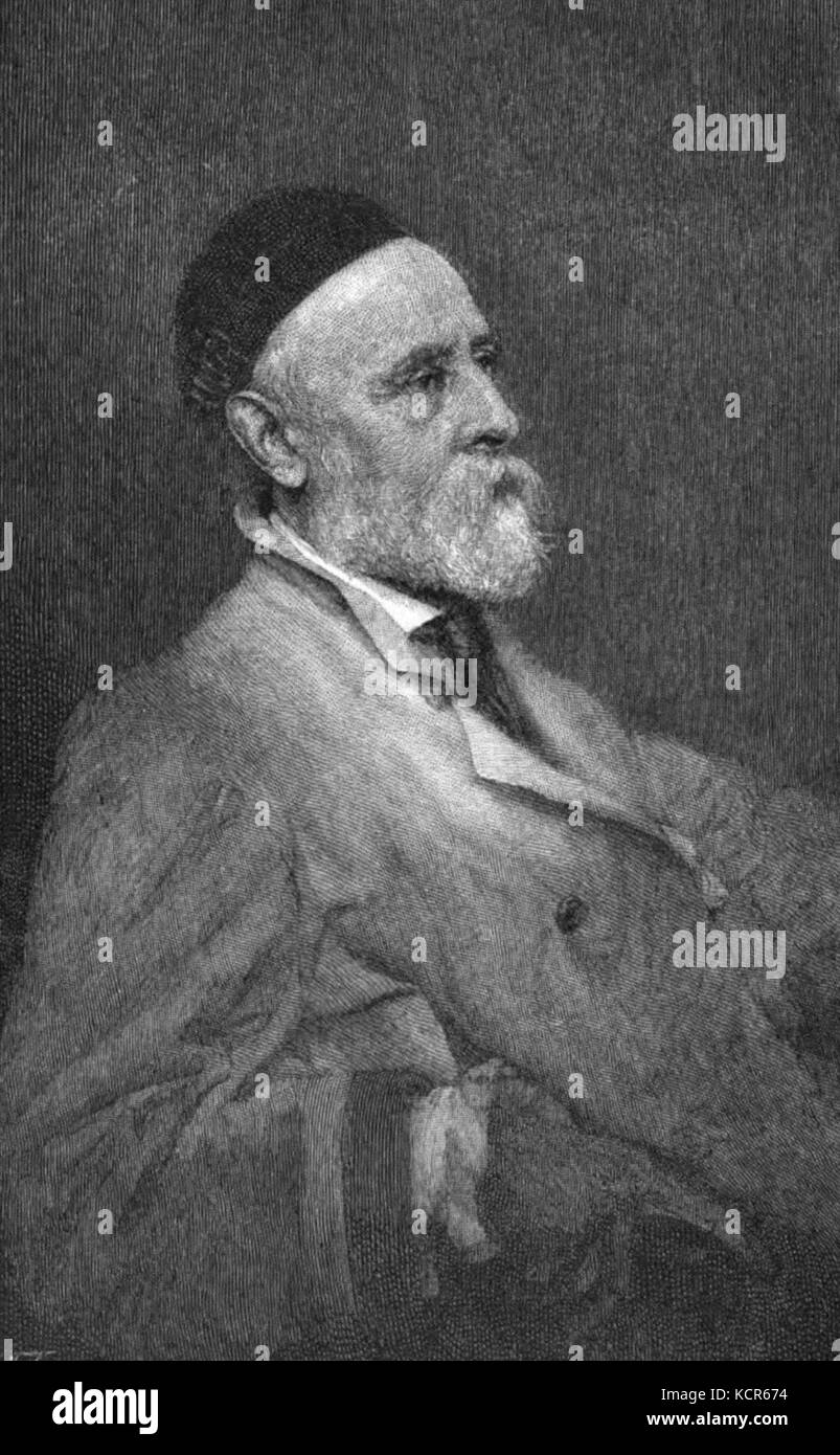 This engraving depicts George Frederic Watts, a renowned British artist ...