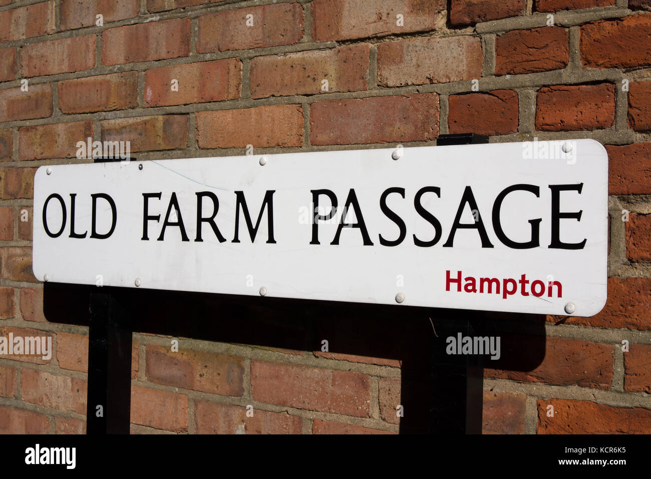 street name sign for old farm passage, hampton, middlesex, england ...