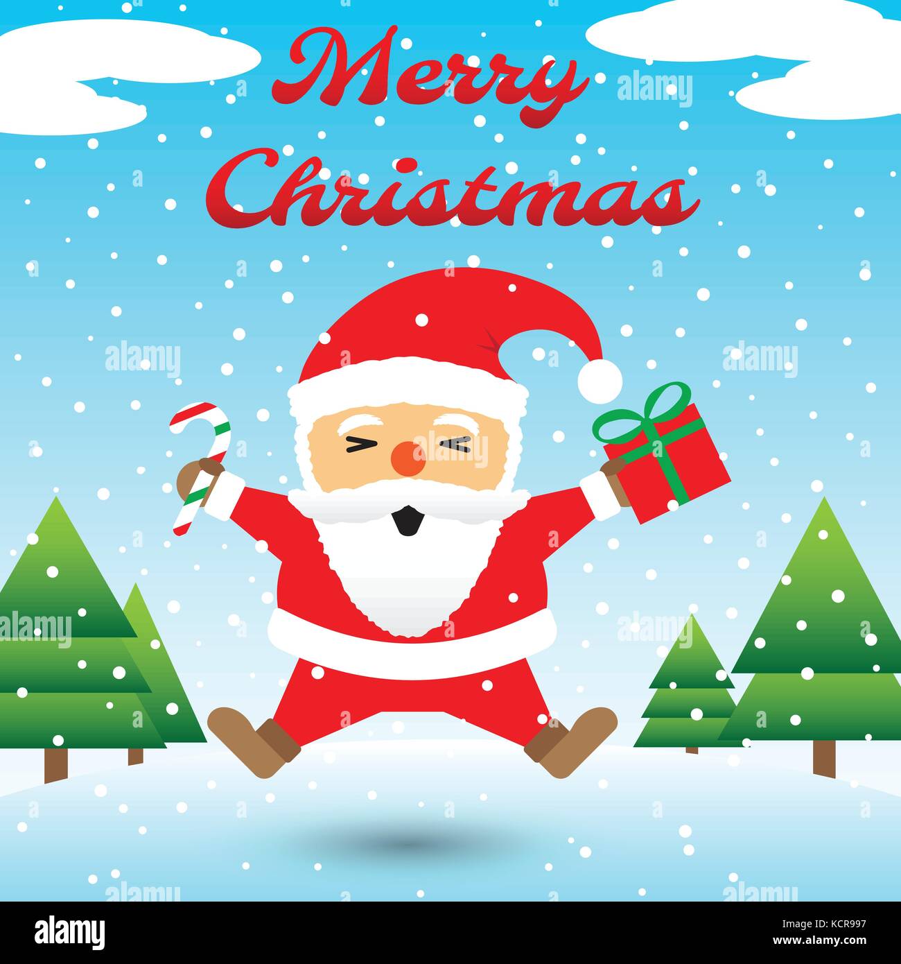 Merry Christmas, Red Chubby Santa Claus Is Holding A Candy Cane And A ...