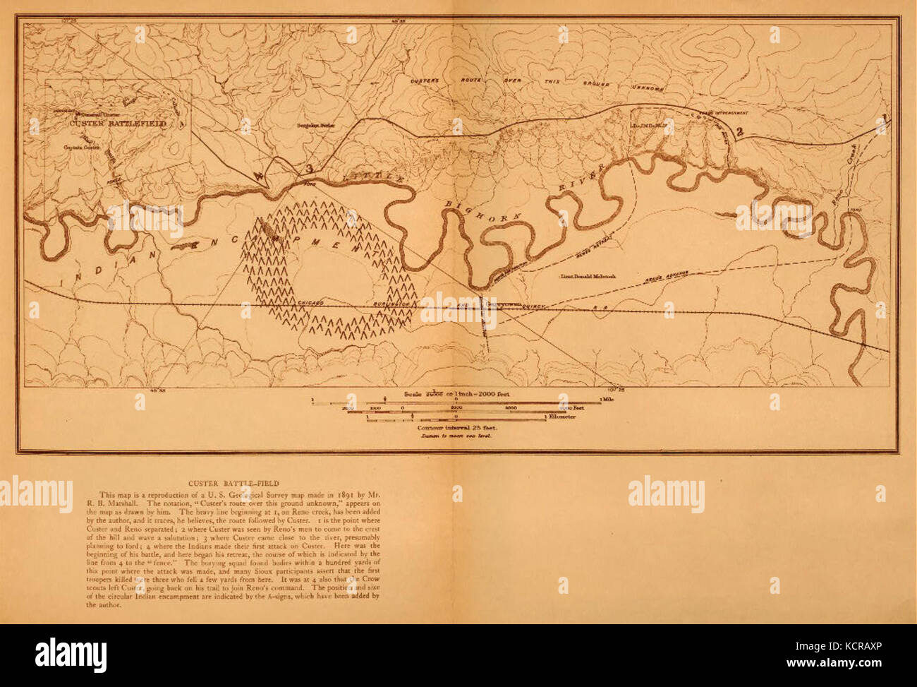 Custer's route over battlefield map hi-res stock photography and images ...