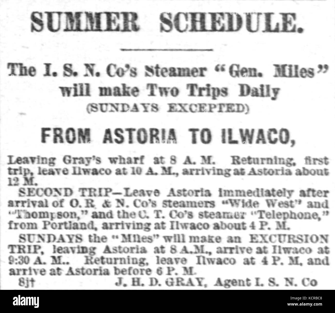 General Miles (steamboat) ad 10 August 1885 Stock Photo - Alamy