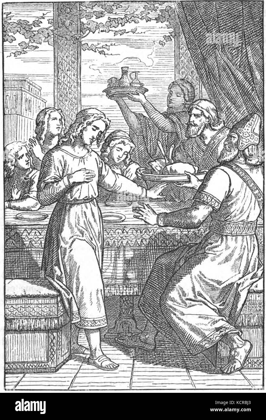 This biblical scene depicts Daniel and his three friends, Hananiah ...