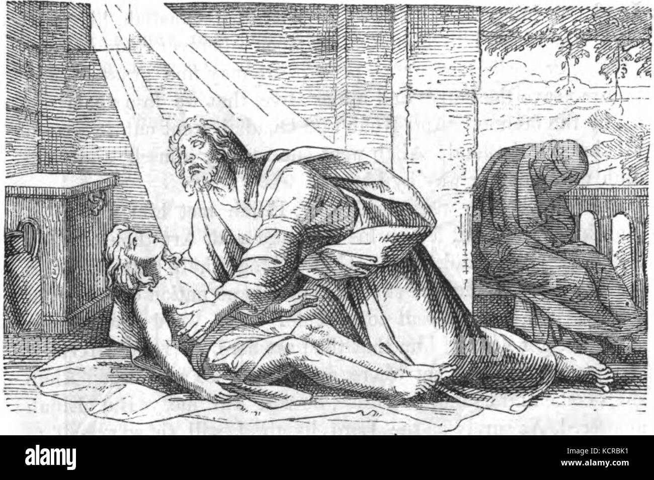 Elijah raises the widow's son Stock Photo - Alamy