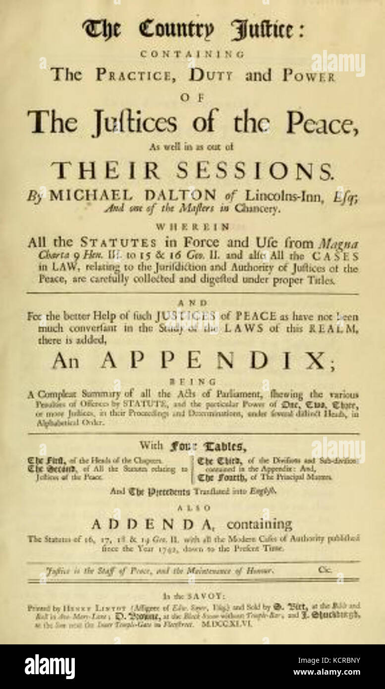 First Cover Page of The Country Justice by Michael Dalton Stock Photo ...