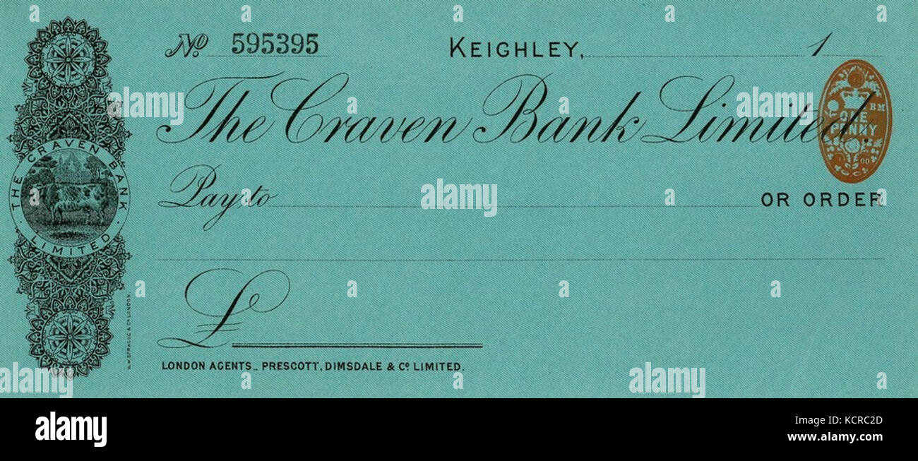 Craven Bank cheque Stock Photo - Alamy