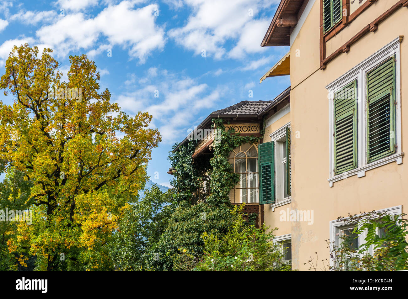 view of a historic building in the beautiful city of Merano in South ...