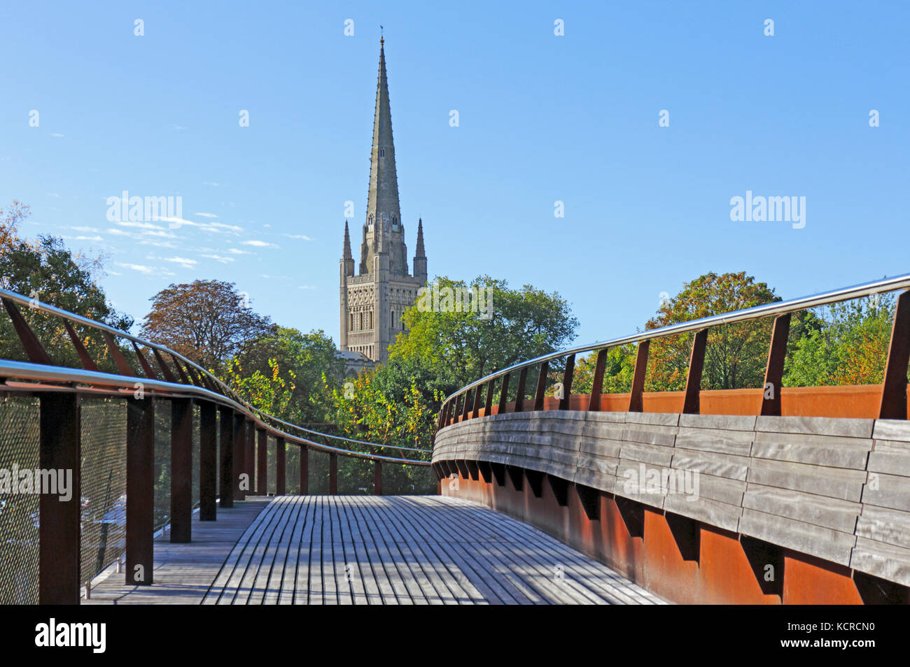 A view of the Cathedral tower and spire from the Jarrold Bridge in ...