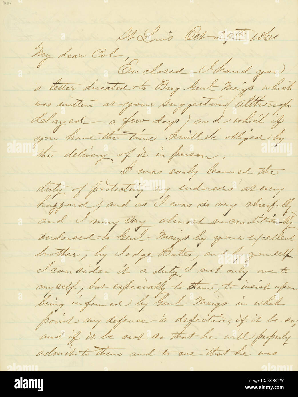 This letter, dated October 29, 1861, is a historical document from ...