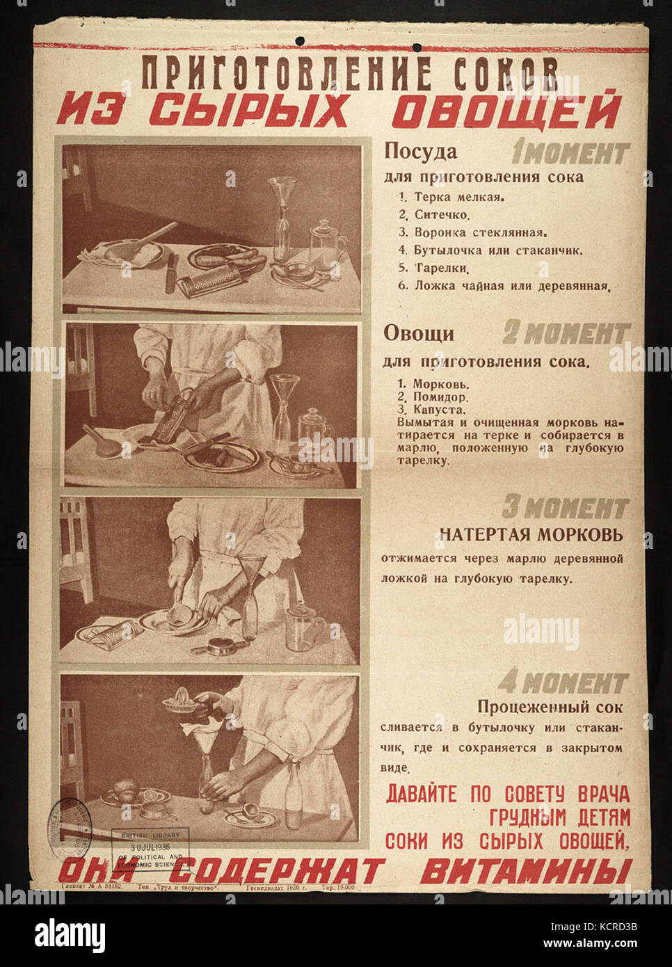 Soviet Child Care Posters 1930 - Preparing juice from raw vegetables ...