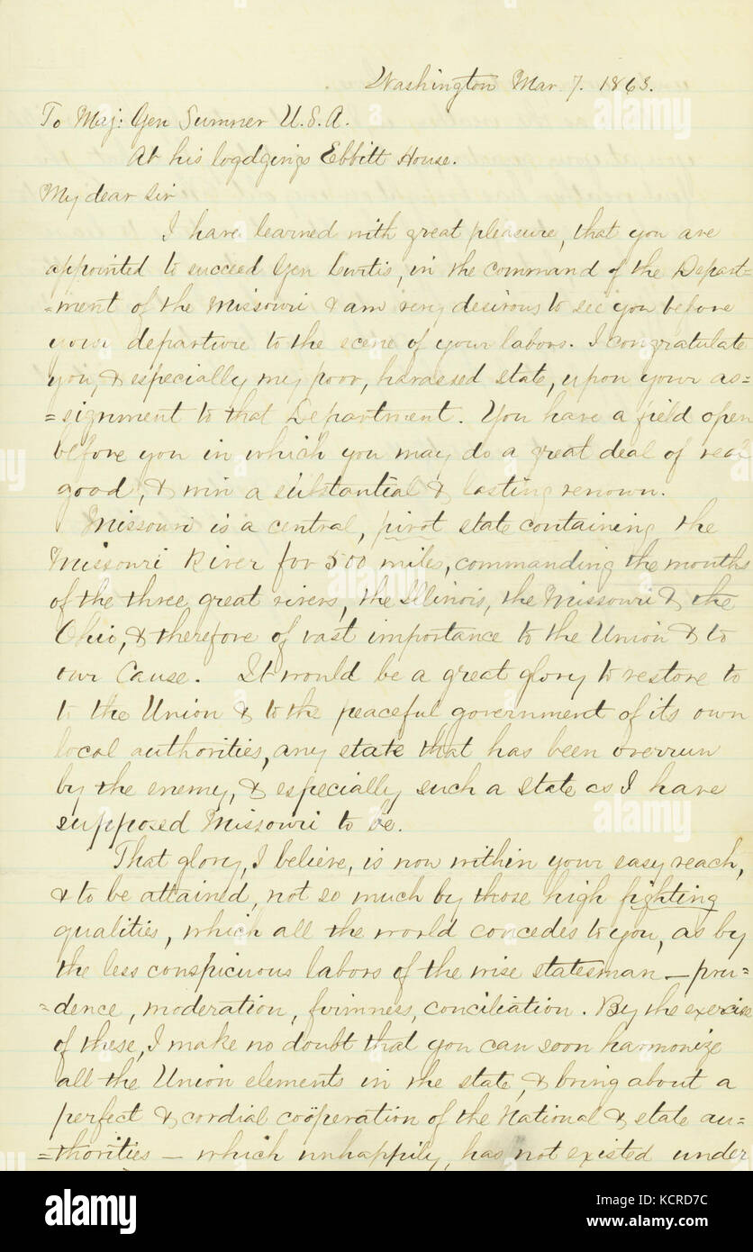 This letter, written by Edward Bates to Major General Edwin V. Sumner ...