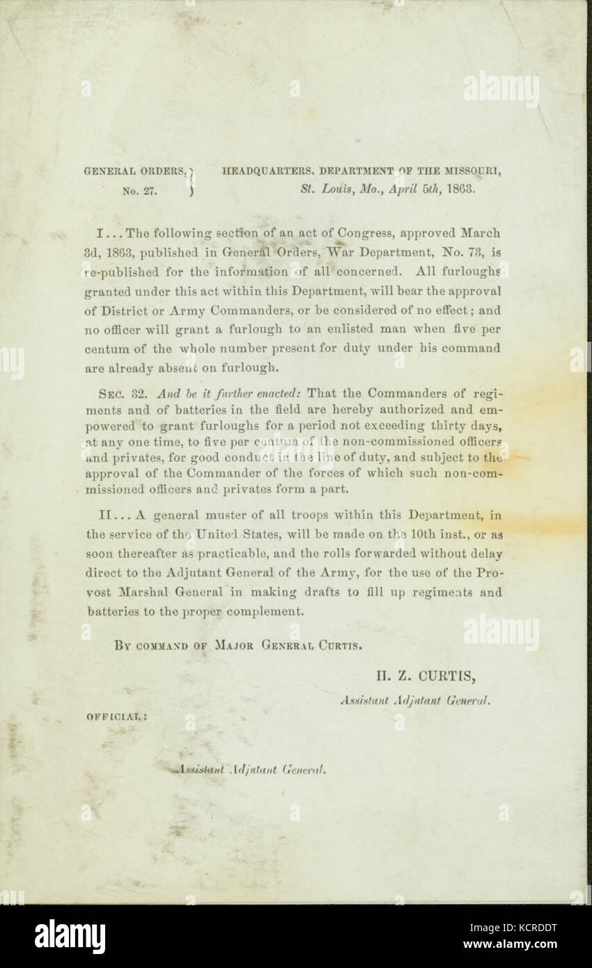 Historical document general orders hi-res stock photography and images ...