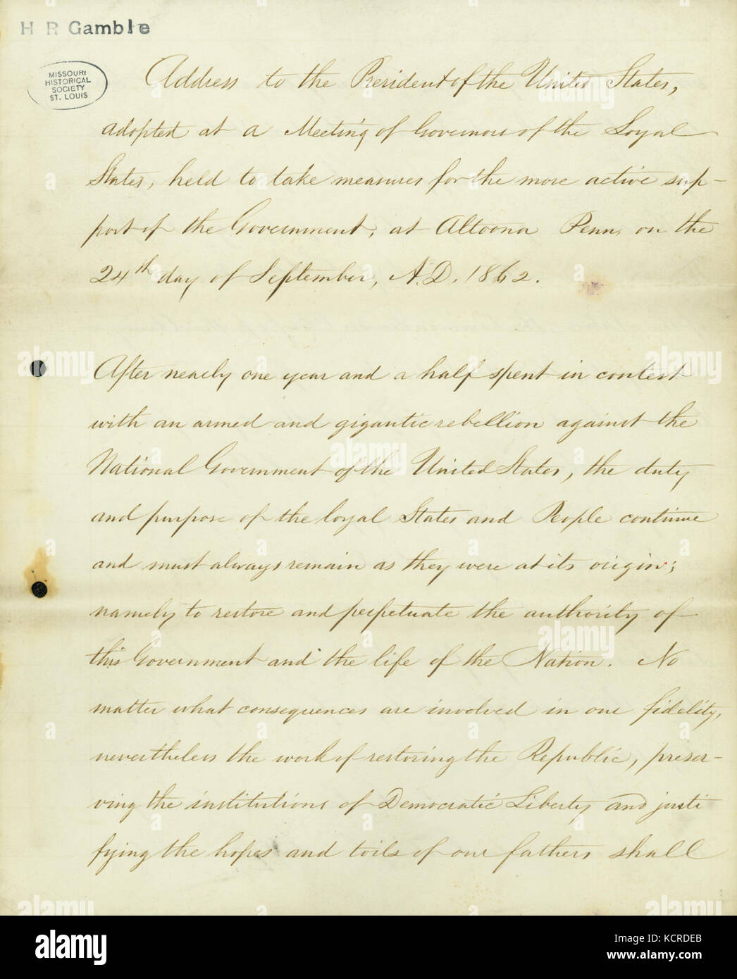 A historical document, a copy of the address given by the Loyal War ...