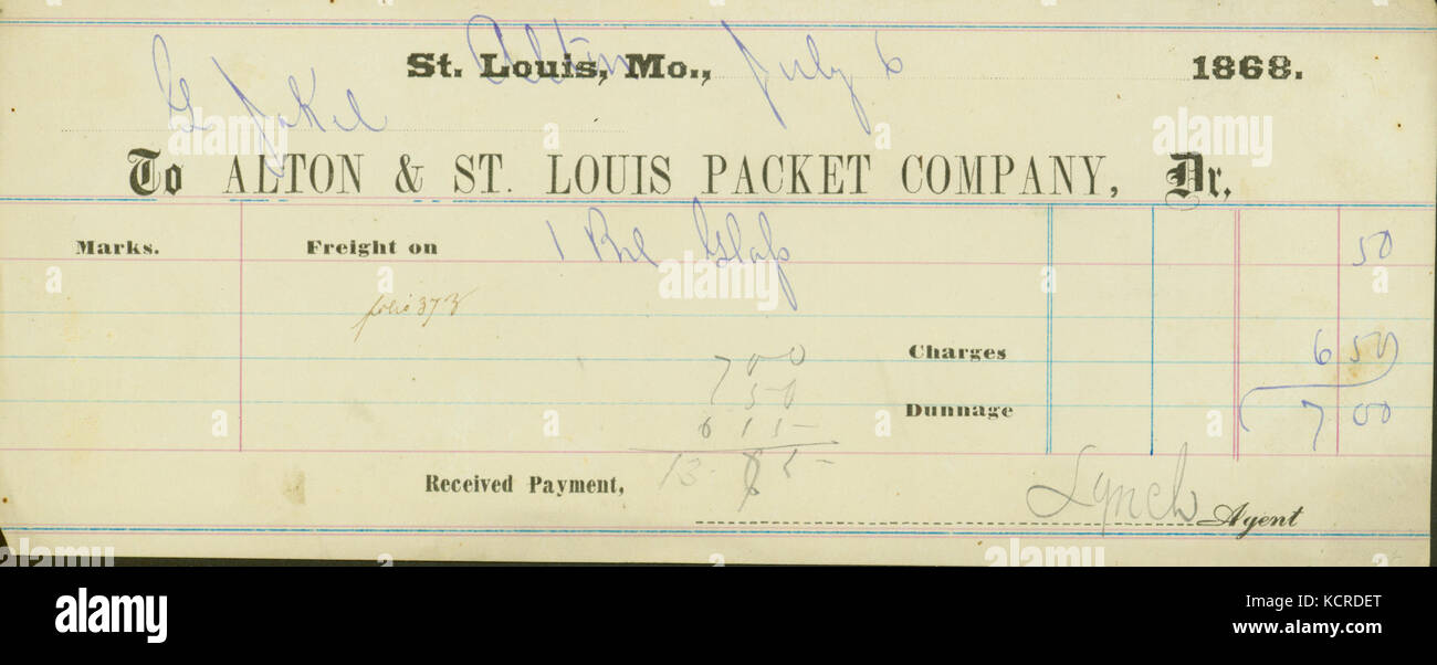 Freight bill of Alton and St. Louis Packet Company, July 6, 1868 Stock ...