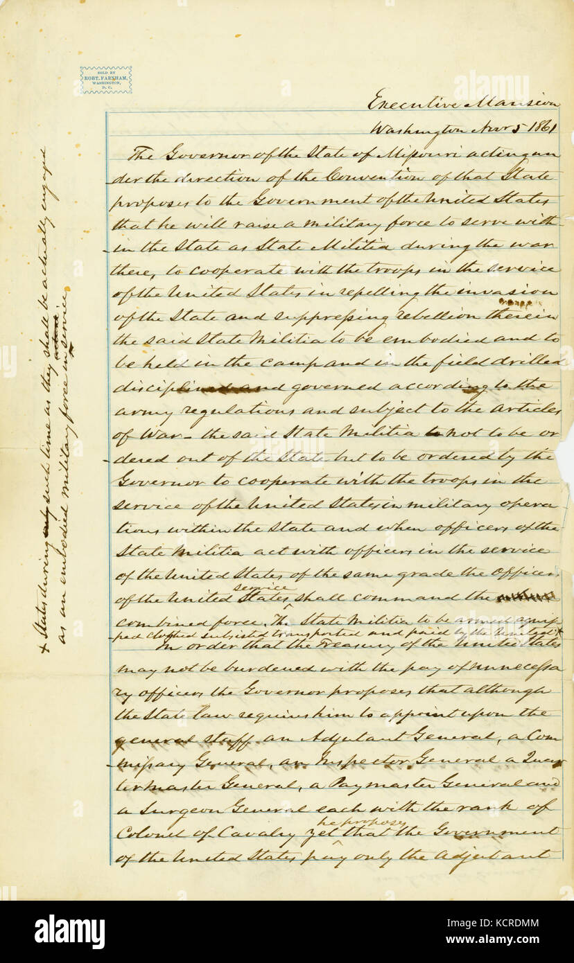 Draft of a proposition of Hamilton R. Gamble, Executive Mansion ...