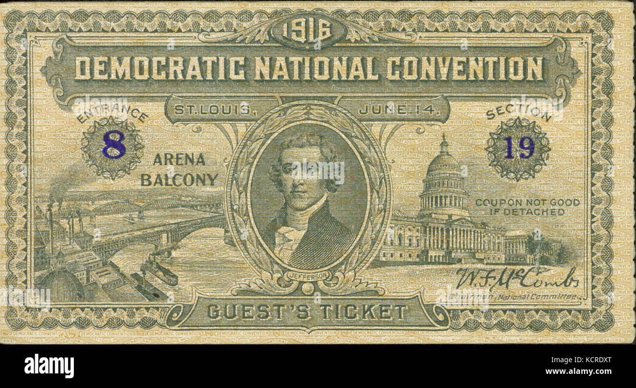 The guest ticket to the 1916 Democratic National Convention highlights ...