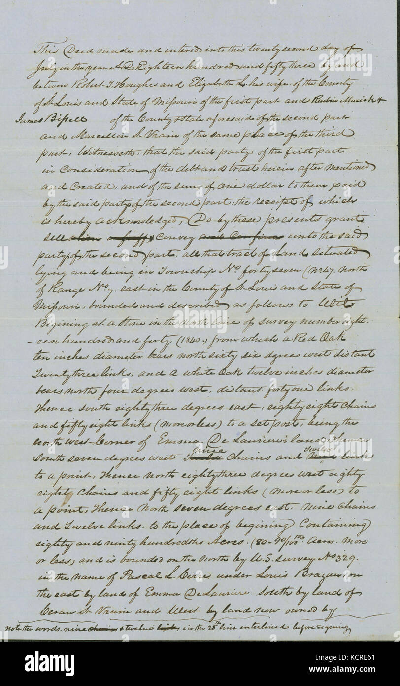 This historical deed from July 22, 1853, documents the sale of land in ...