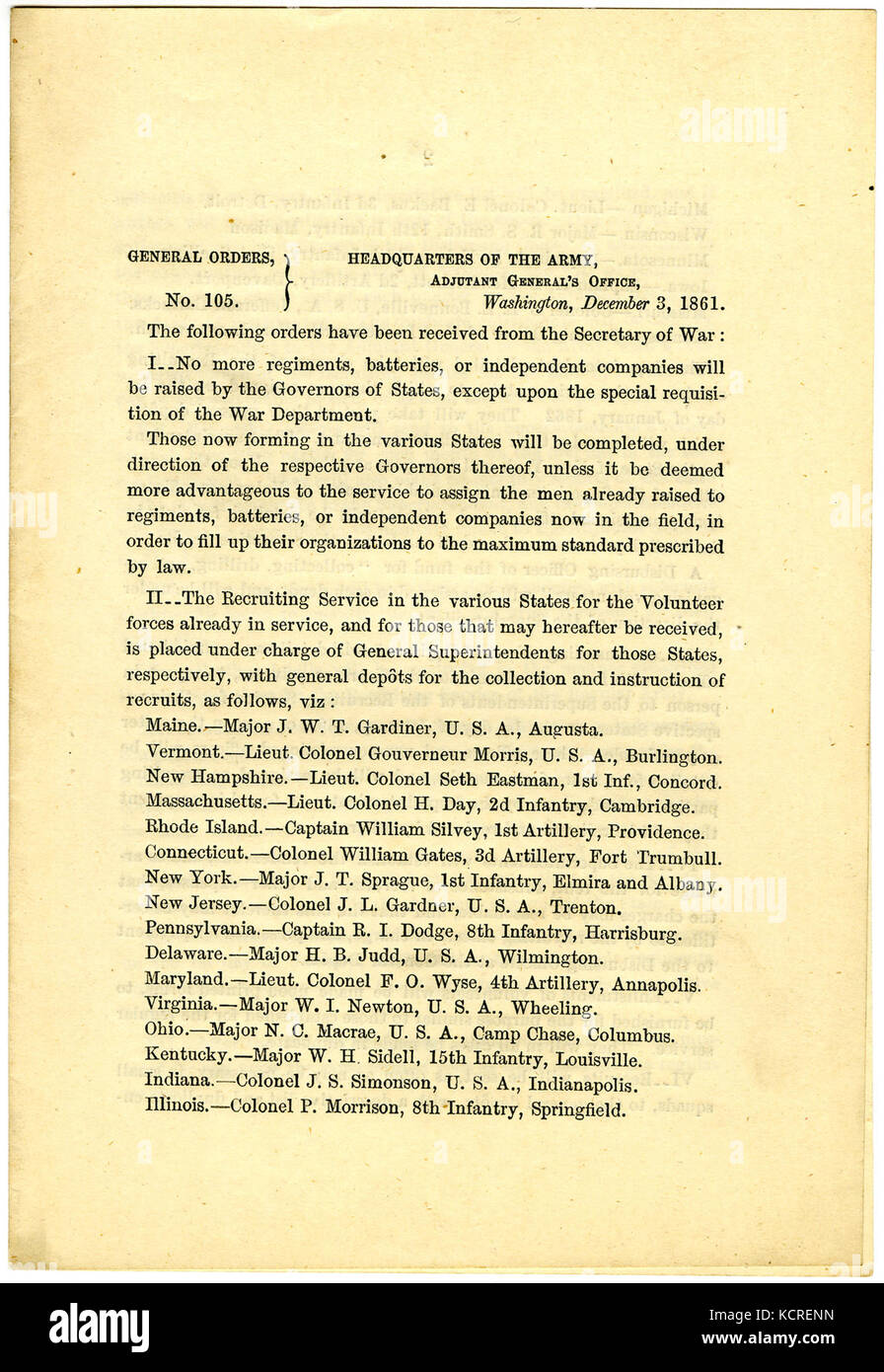 General Orders, No. 105, Headquarters of the Army, Adjutant General's ...