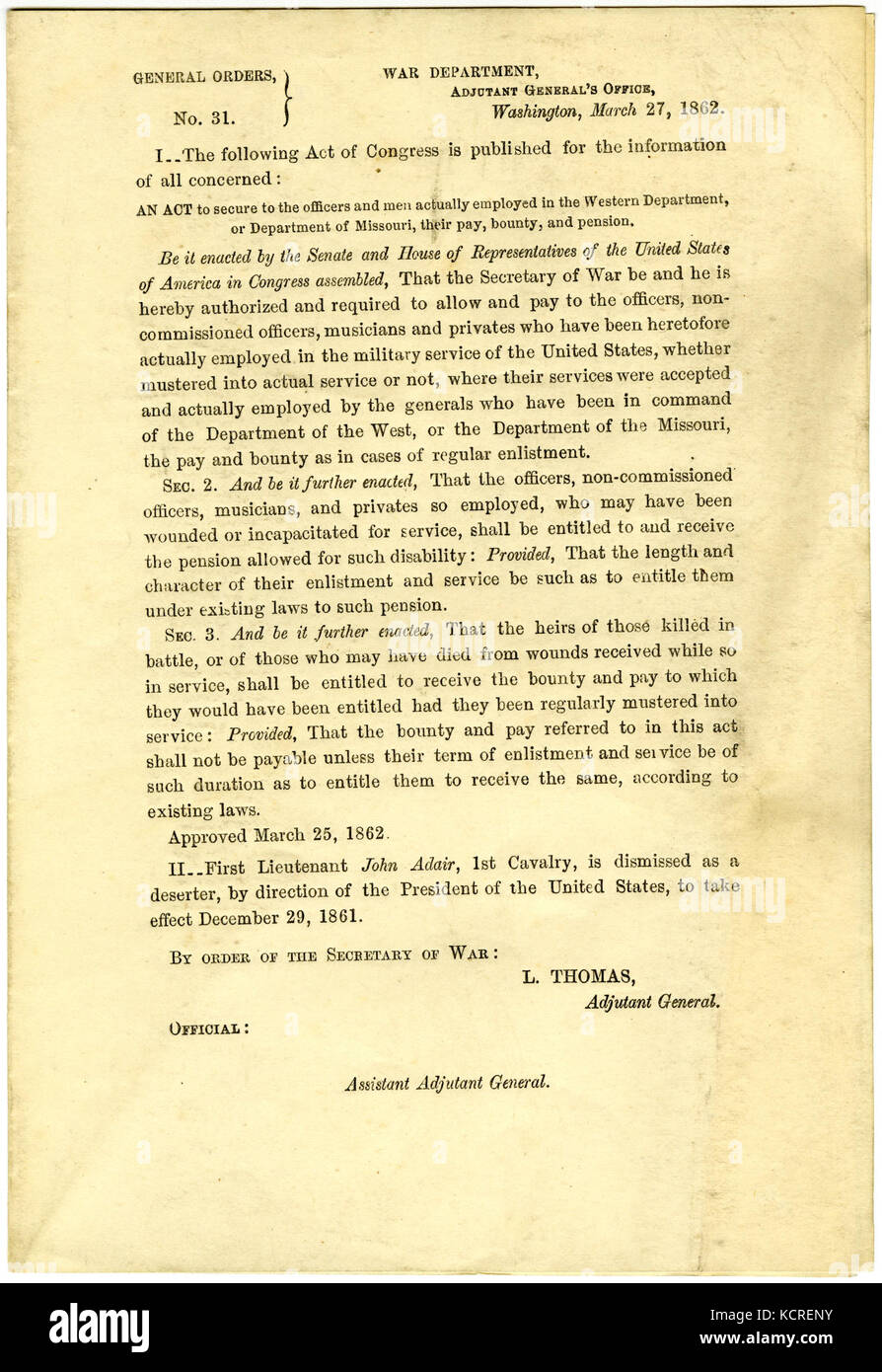 General Orders, No. 31, War Department, Adjutant General's Office ...