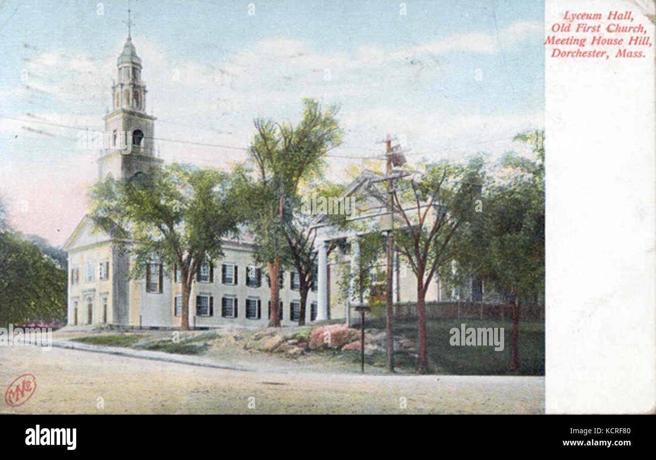 First Parish Church and Lyceum Hall 1909 postcard Stock Photo - Alamy