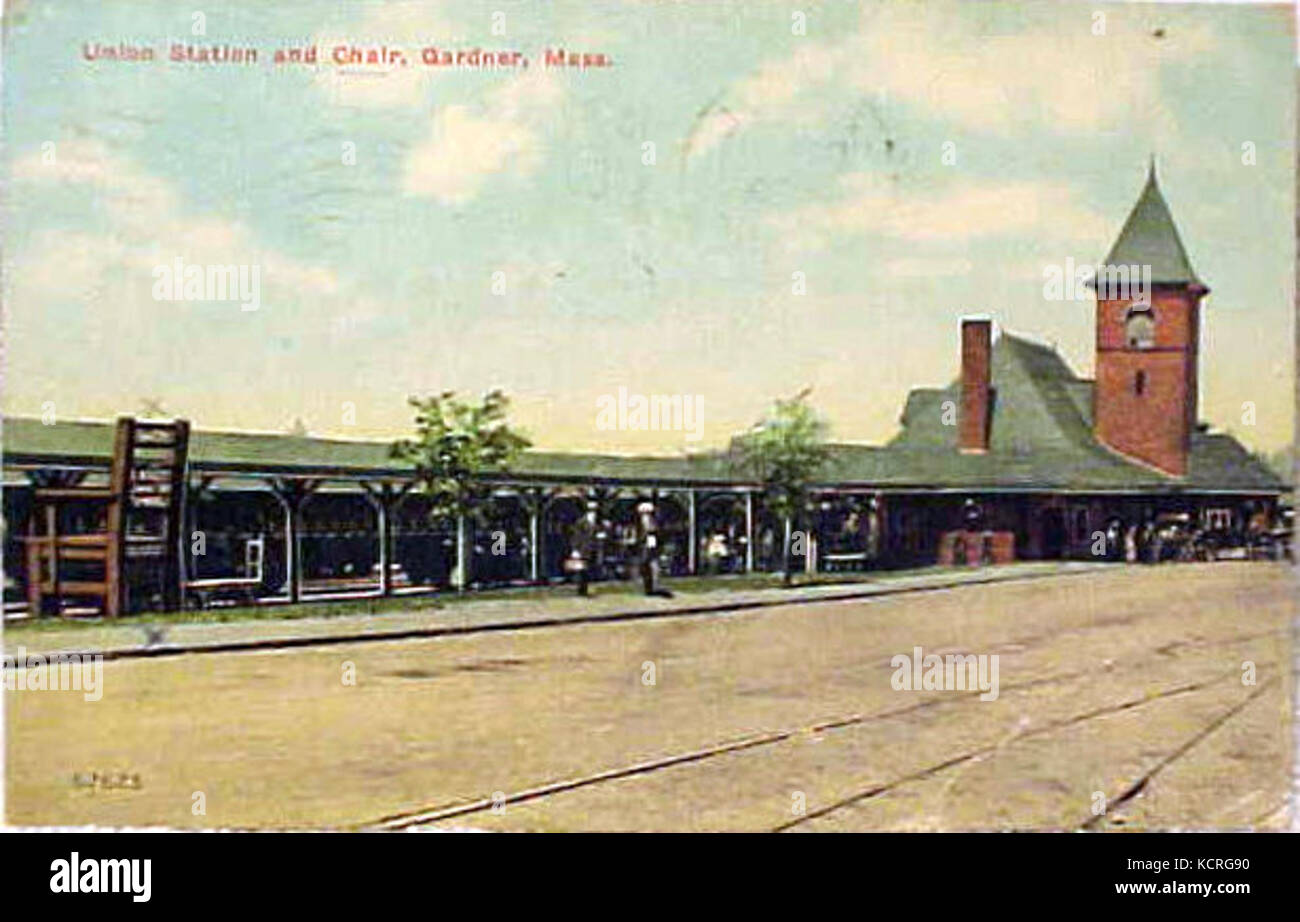 Gardner Union Station front postcard Stock Photo - Alamy