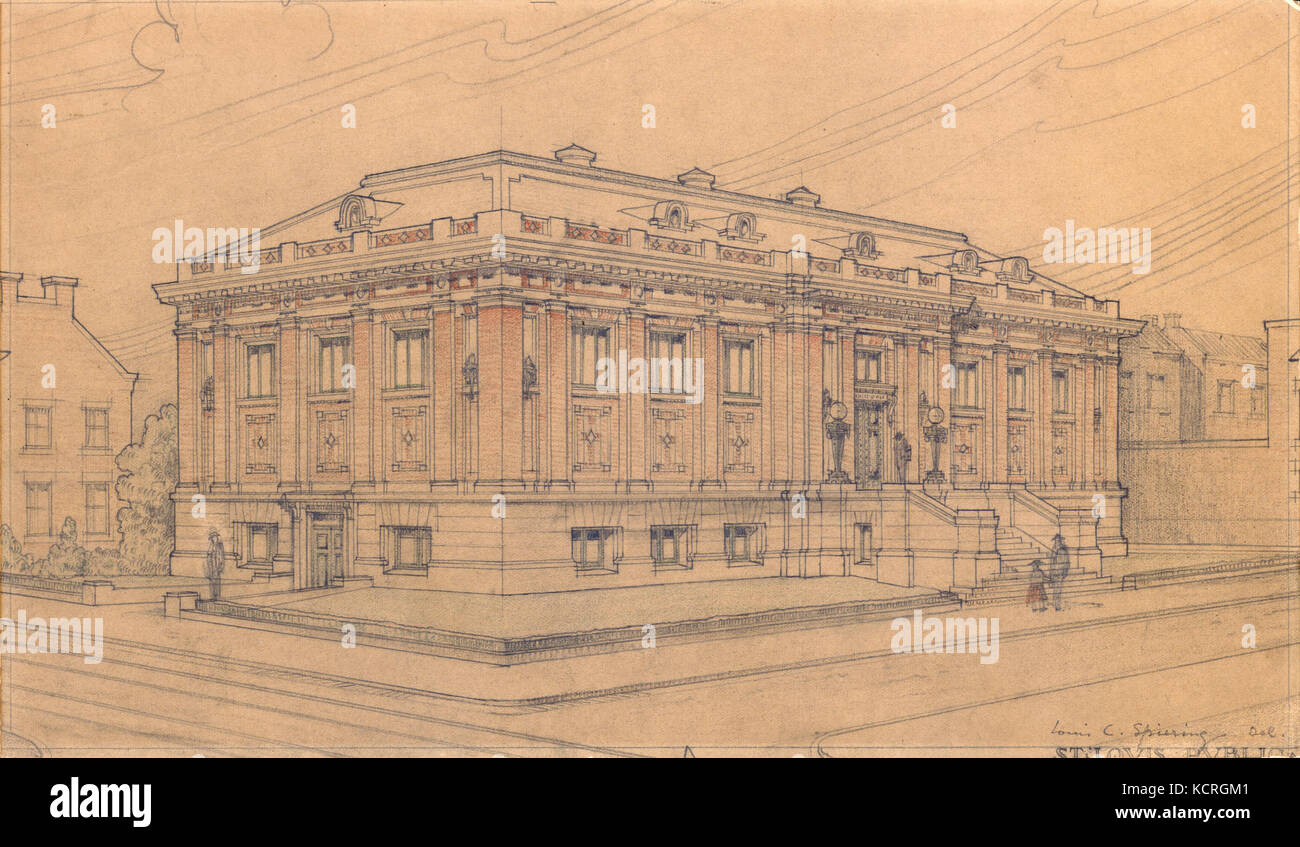 Colored pencil rendering of the Soulard Branch of St. Louis Public ...