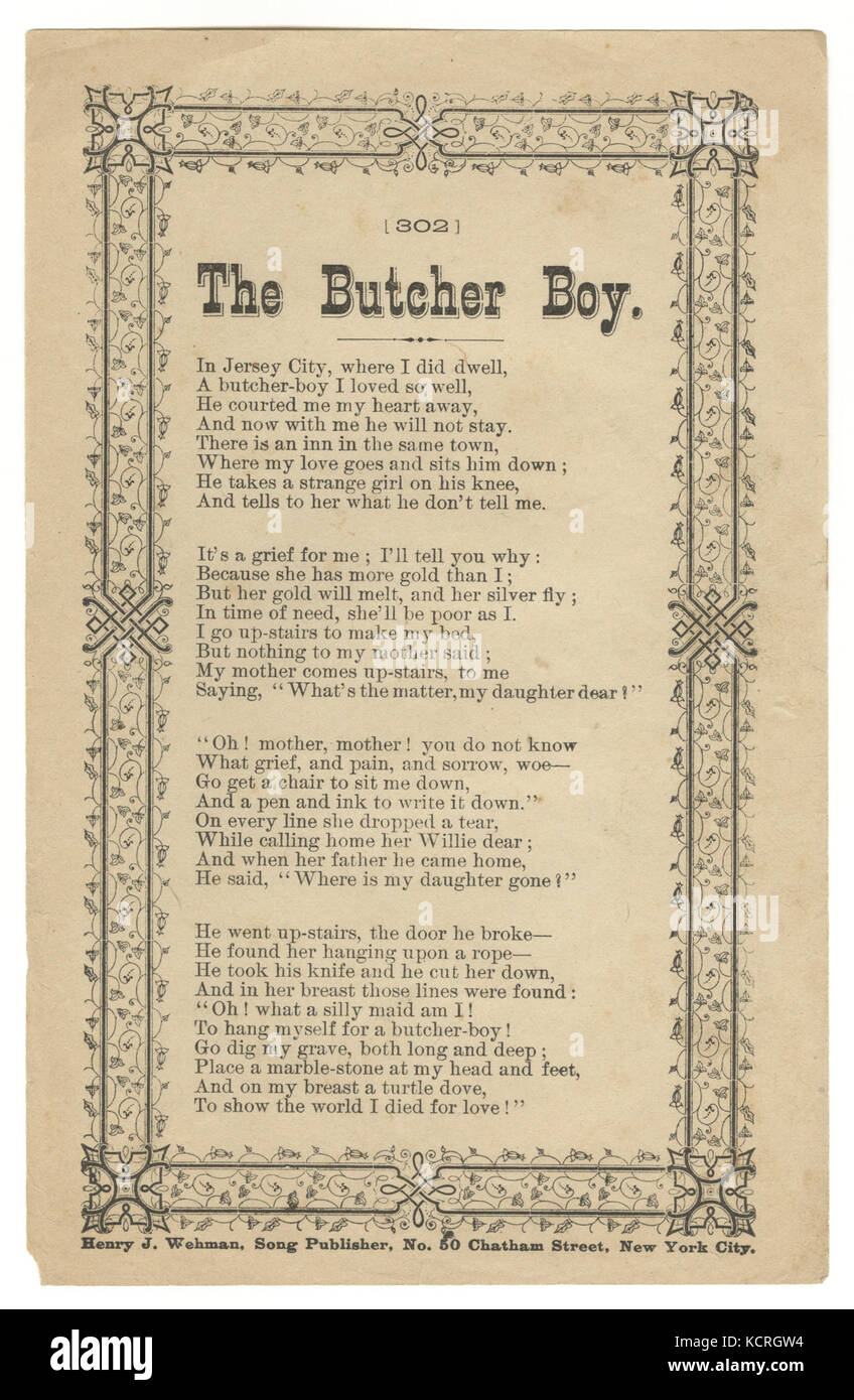Broadside printing of The Butcher's Boy Stock Photo - Alamy