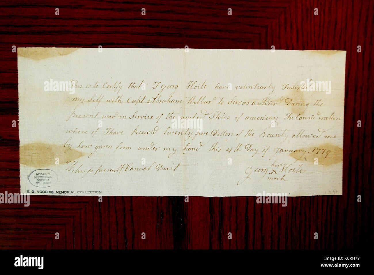 The enlistment paper of George Hoite, dated January 4, 1779, marks his ...