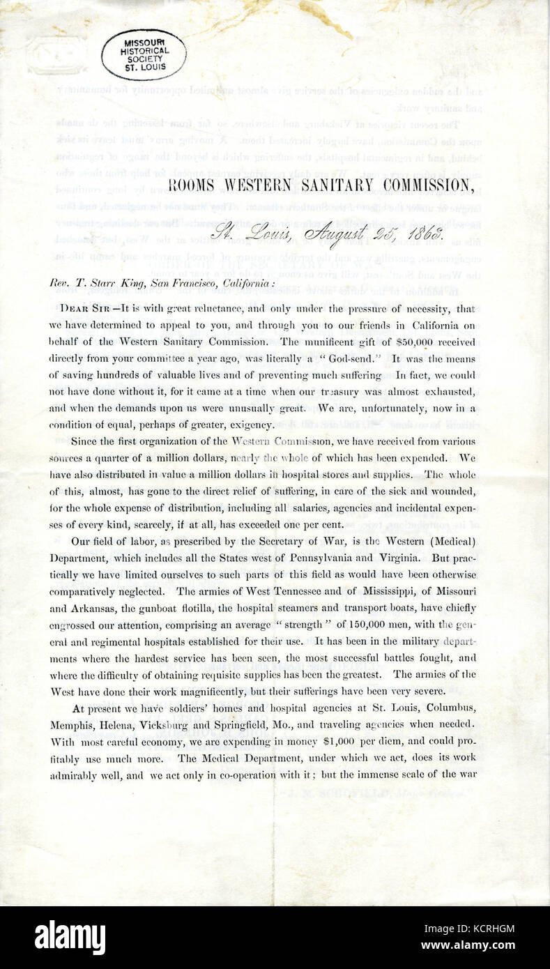 Circular letter of Western Sanitary Commission, St. Louis, to Rev. T ...
