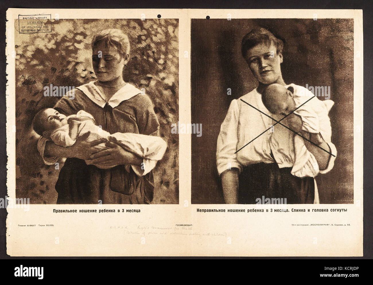 Soviet Child Care Posters 1930 - Correct carrying of a 3 month old baby ...