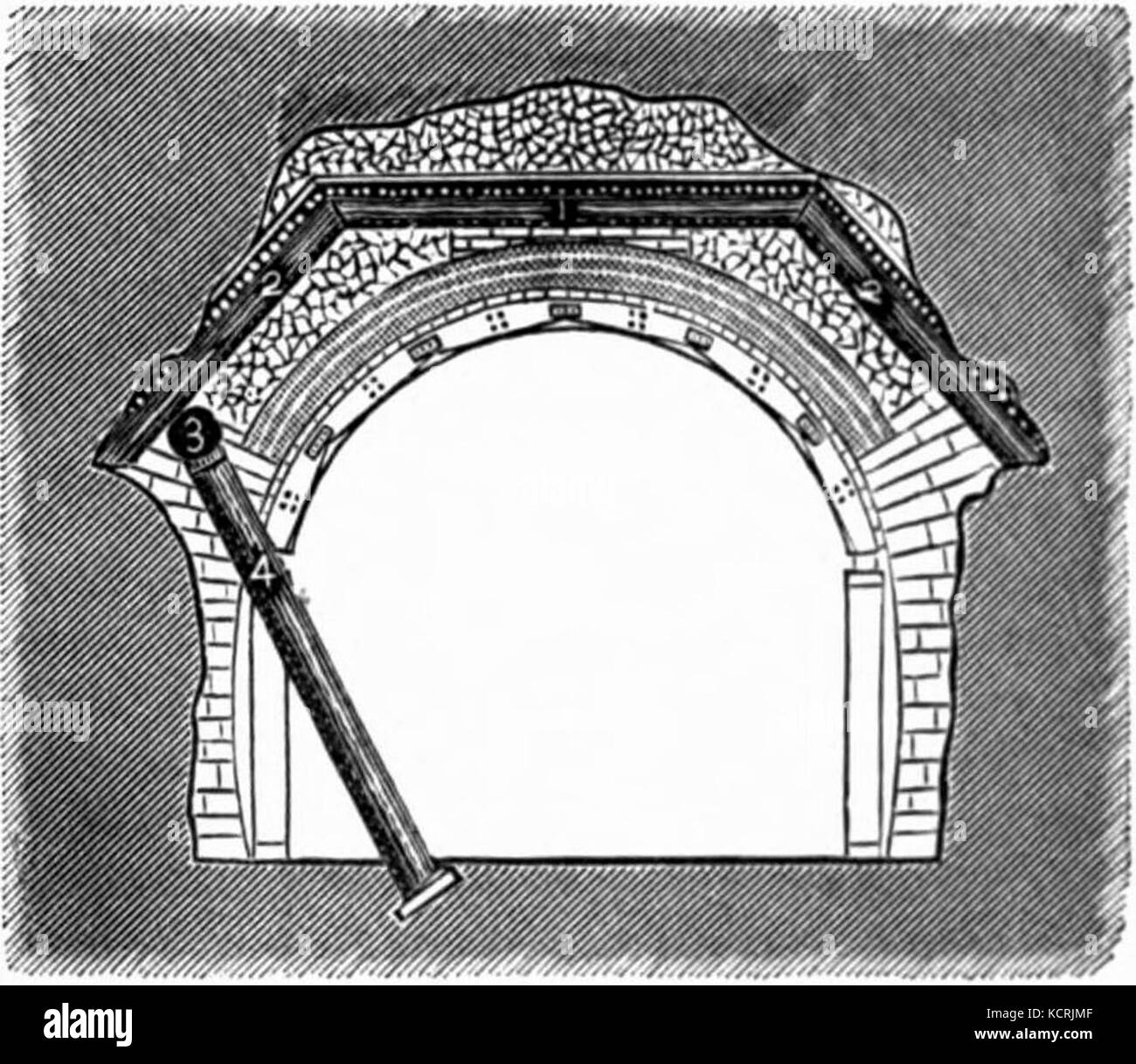 The image shows workers tunneling through loose rock in the ...