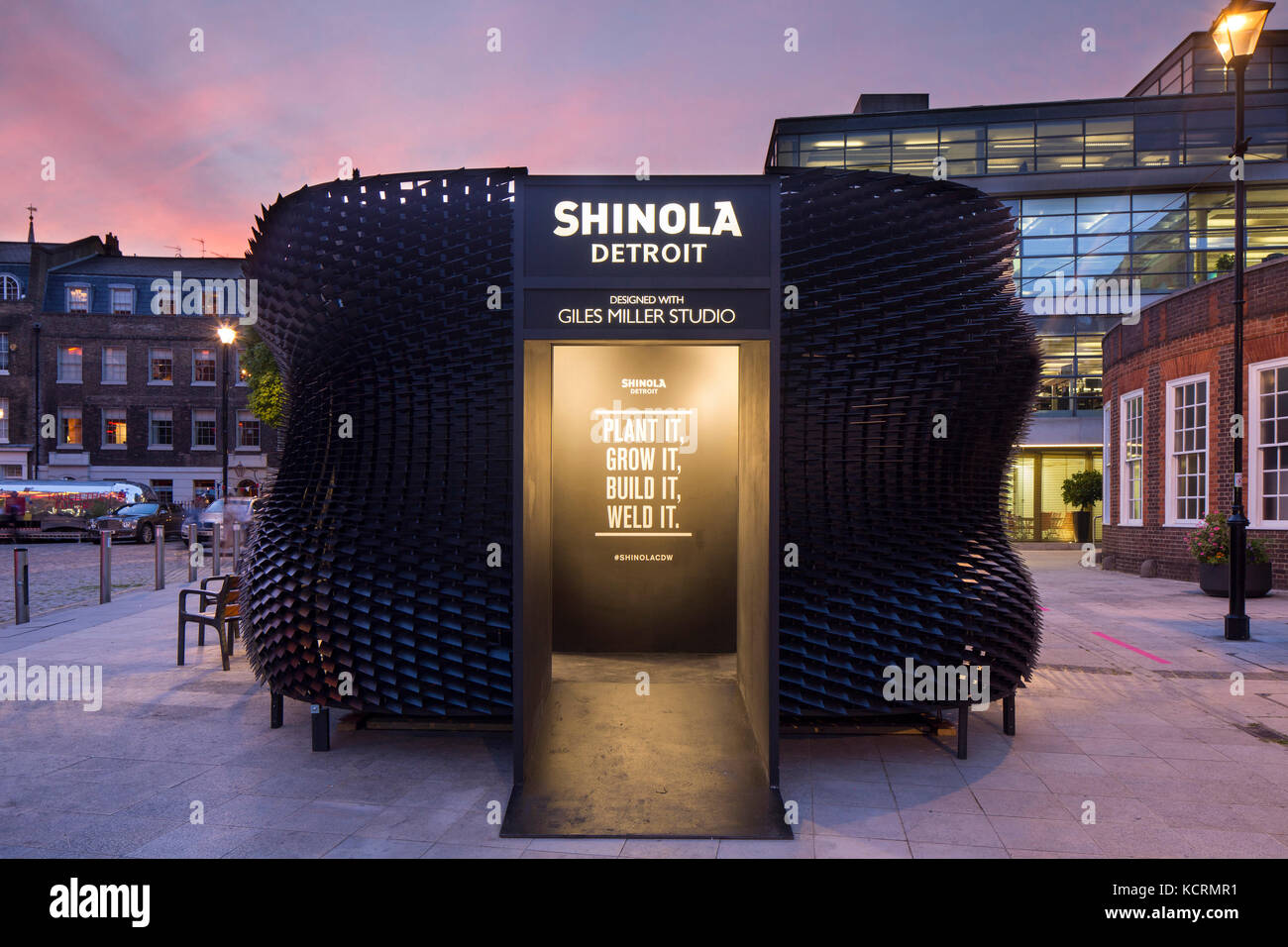 Exterior view of Pavilion entrance at dusk. The Bolt, London, United ...