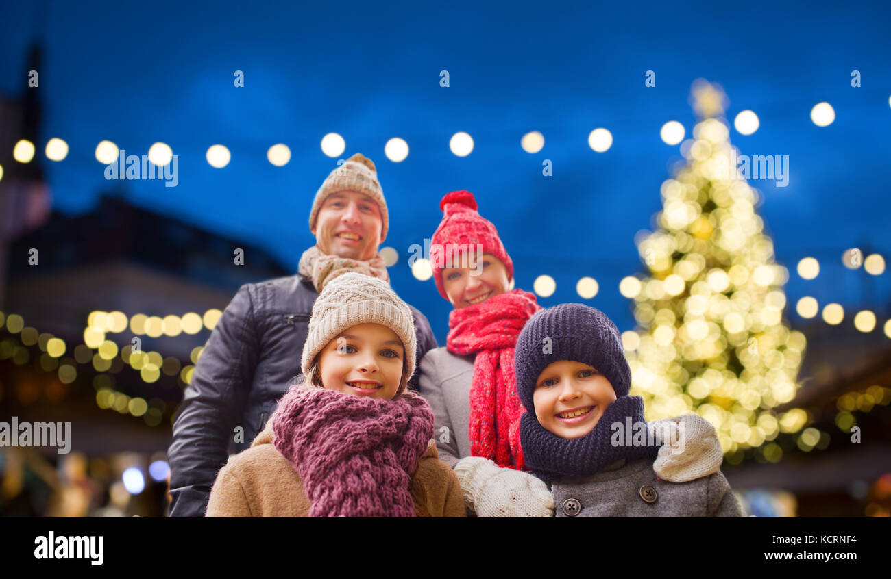 happy family outdoors at christmas eve Stock Photo - Alamy