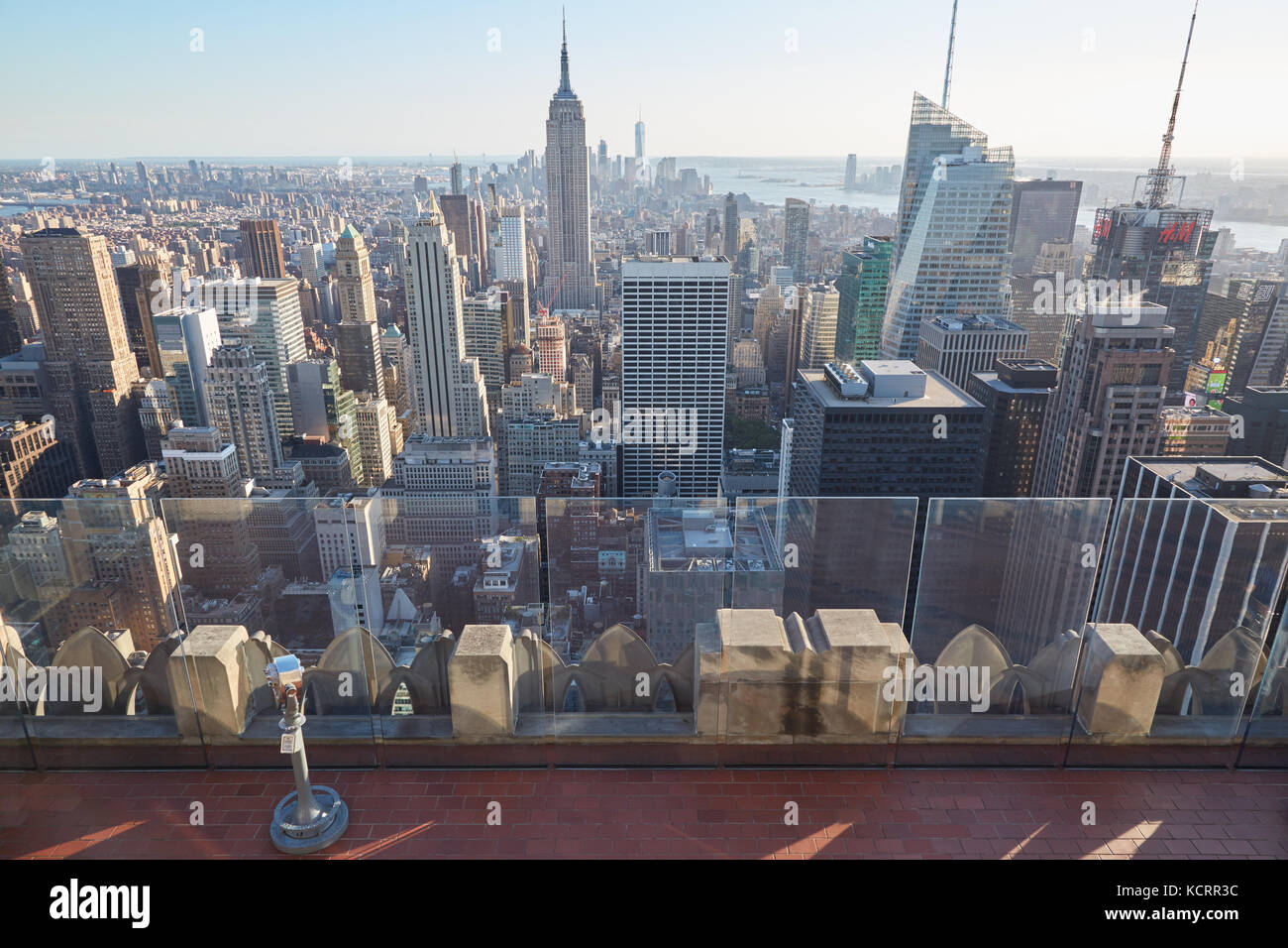 Rockefeller Center empty observation deck, Empire State Building and ...