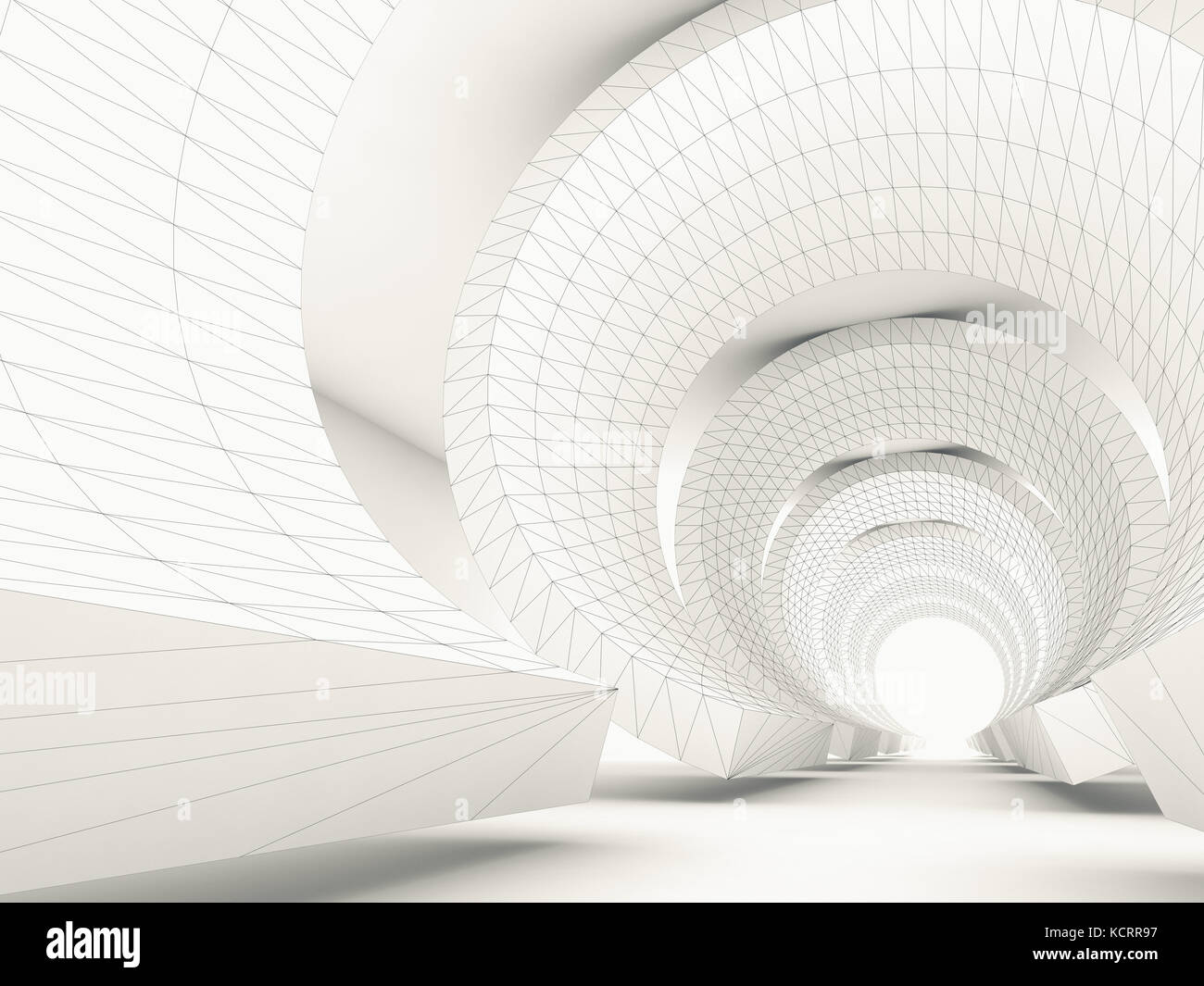 Blueprint stylized tunnel with wire-frame structure lines, Abstract ...
