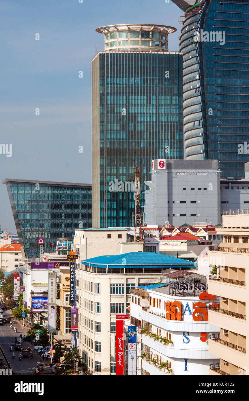 Aerial view of Mornivong Road and high-rise buildings, Phnom Penh ...