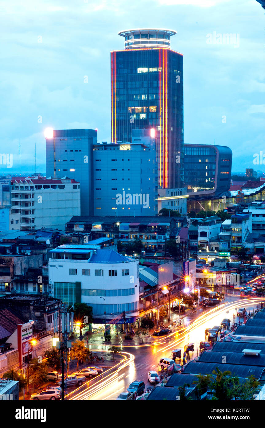 Aerial view of Mornivong Road and high-rise buildings, Phnom Penh ...