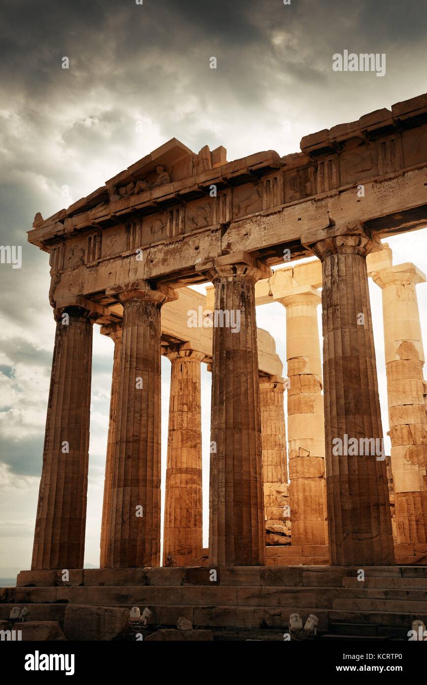 The Parthenon temple closeup in Acropolis in Athens, Greece Stock Photo ...