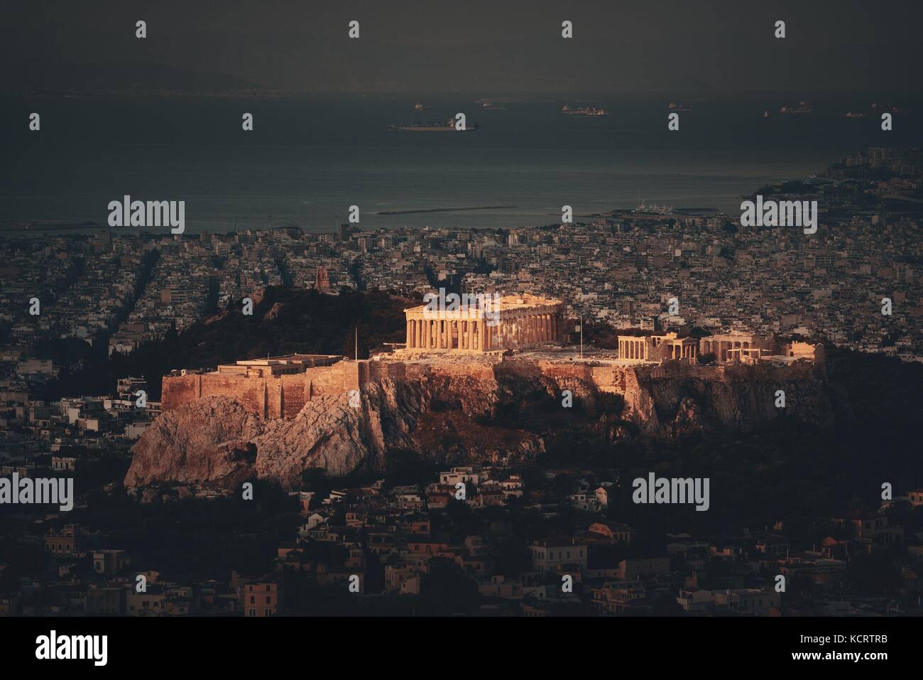 Athens skyline sunrise viewed from Mt Lykavitos with Acropolis, Greece ...