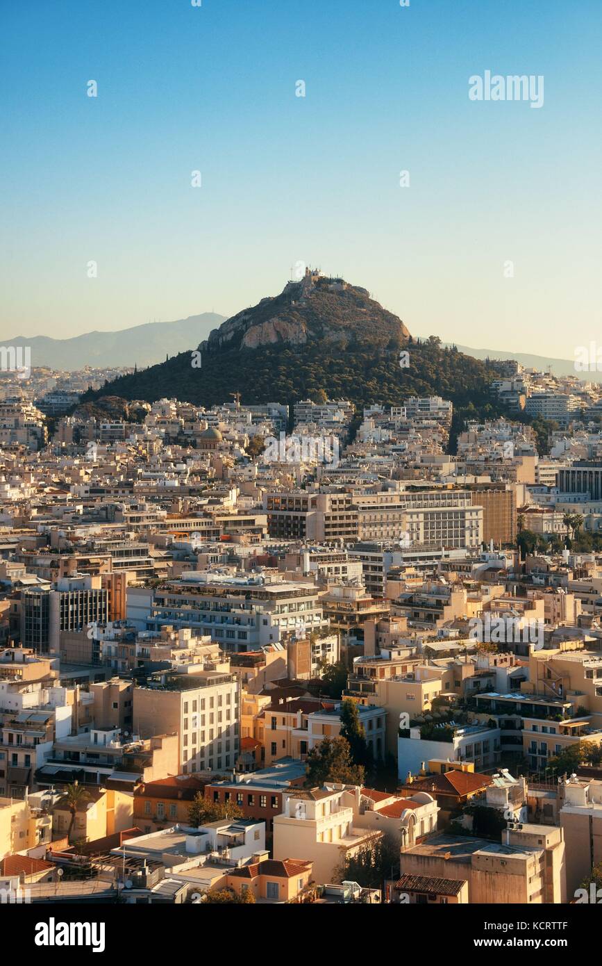 Athens cityscape with Mt Lykavitos viewed from above, Greece Stock ...