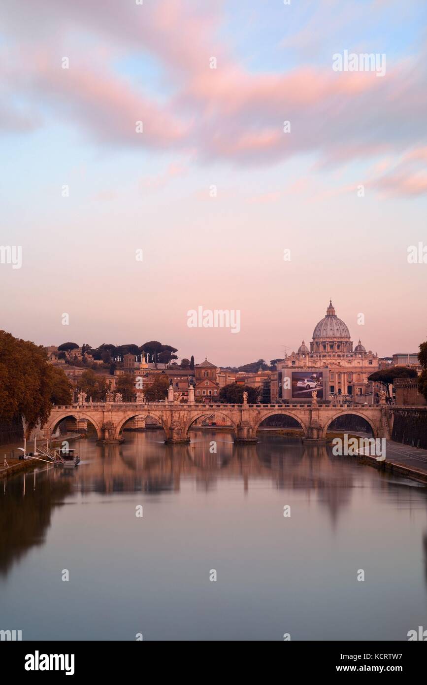River Tiber in Rome with Vatican City St Peters Basilica and Ponte Sant ...