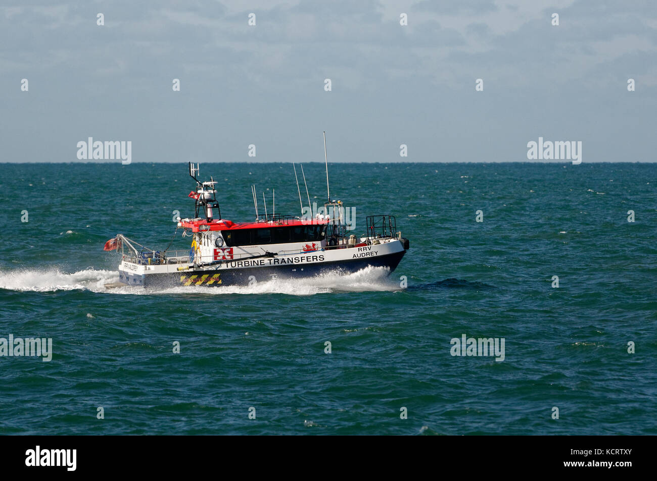 A CTV (Crew Transfer Vessel) at the Rampion Offshore Windfarm Stock ...
