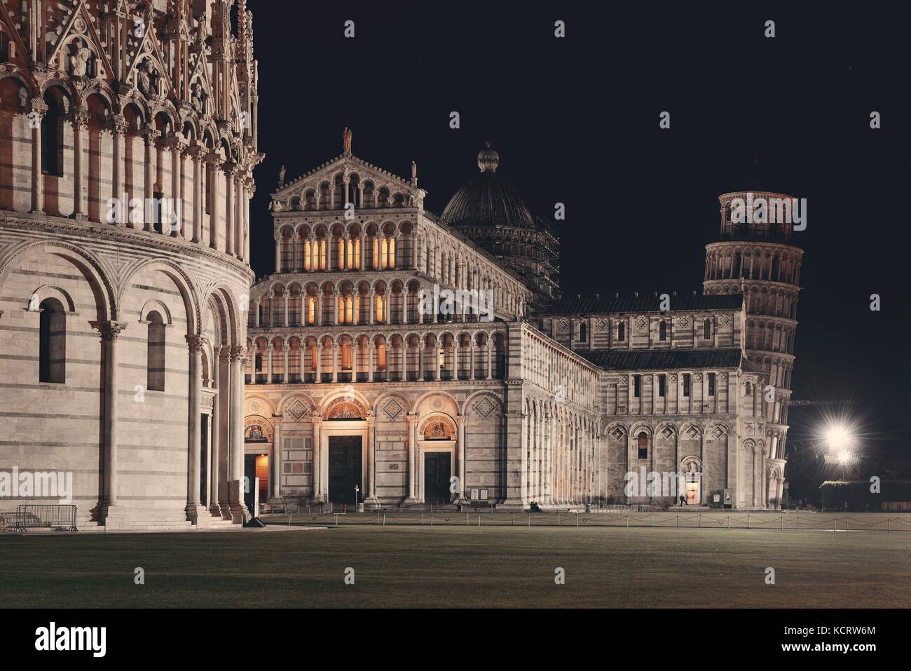 Leaning tower and cathedral at night in Pisa, Italy as the worldwide ...
