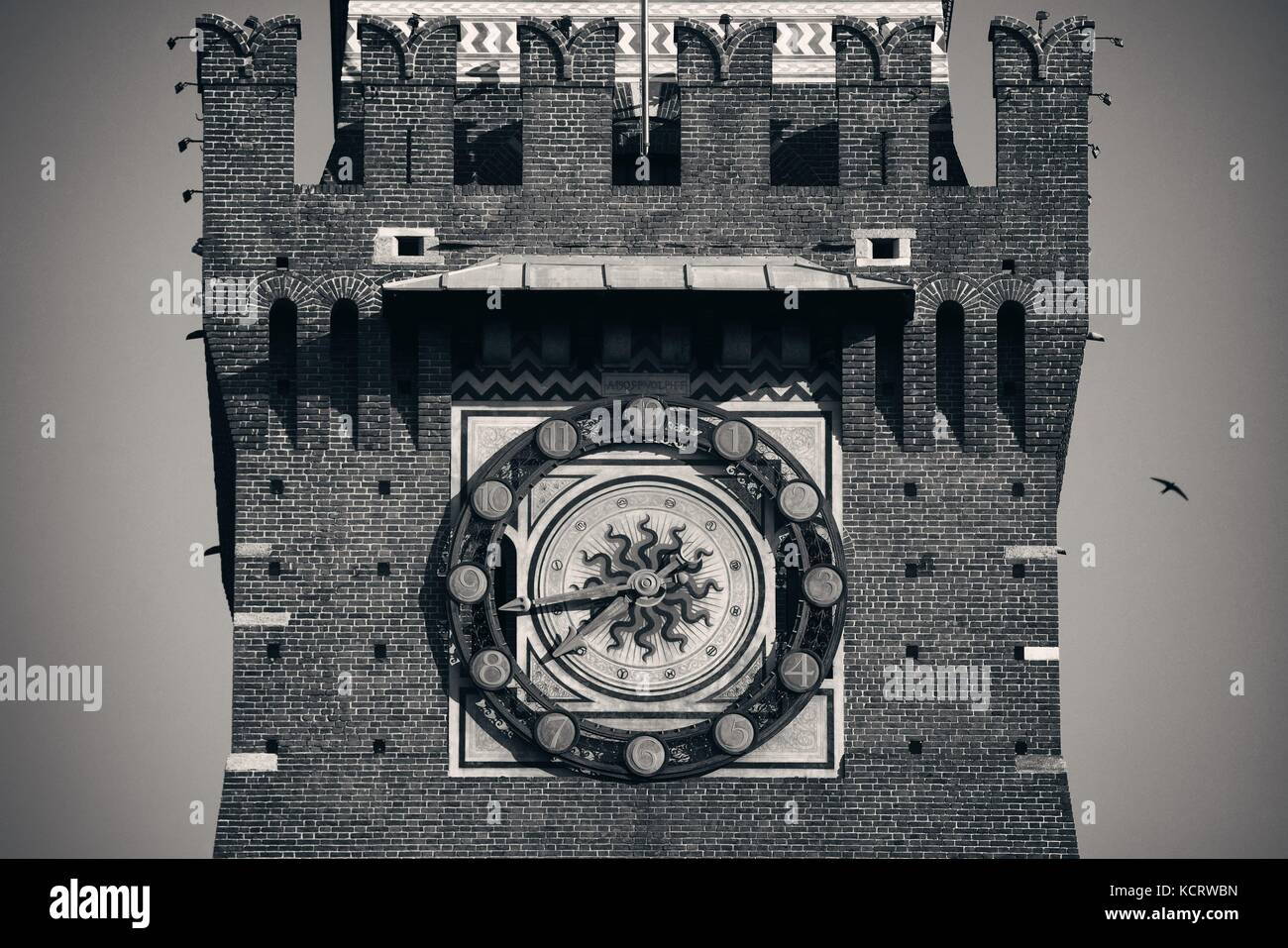 The bell tower closeup of Sforza Castle in Milan, Italy Stock Photo - Alamy