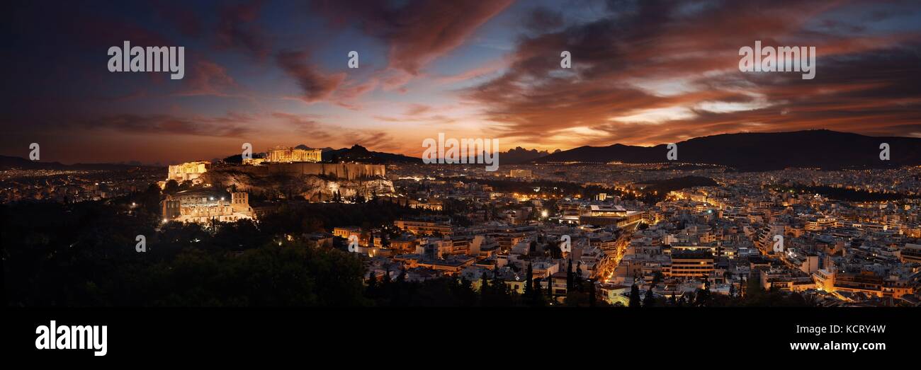 Athens skyline viewed from mountain with Acropolis before sunrise ...