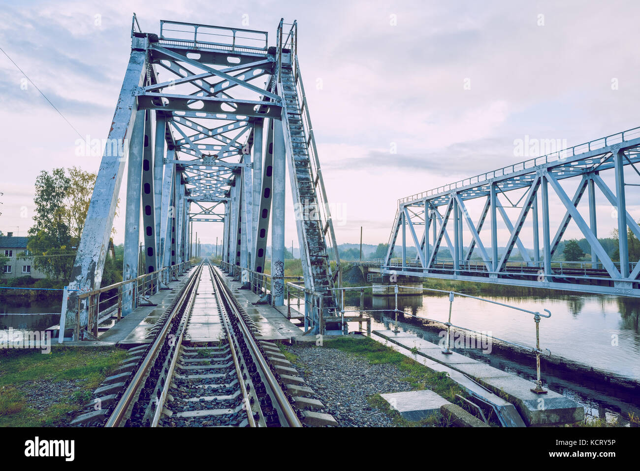 Jugla lake in Riga, autumn, Railway bridge. 2017 Stock Photo - Alamy