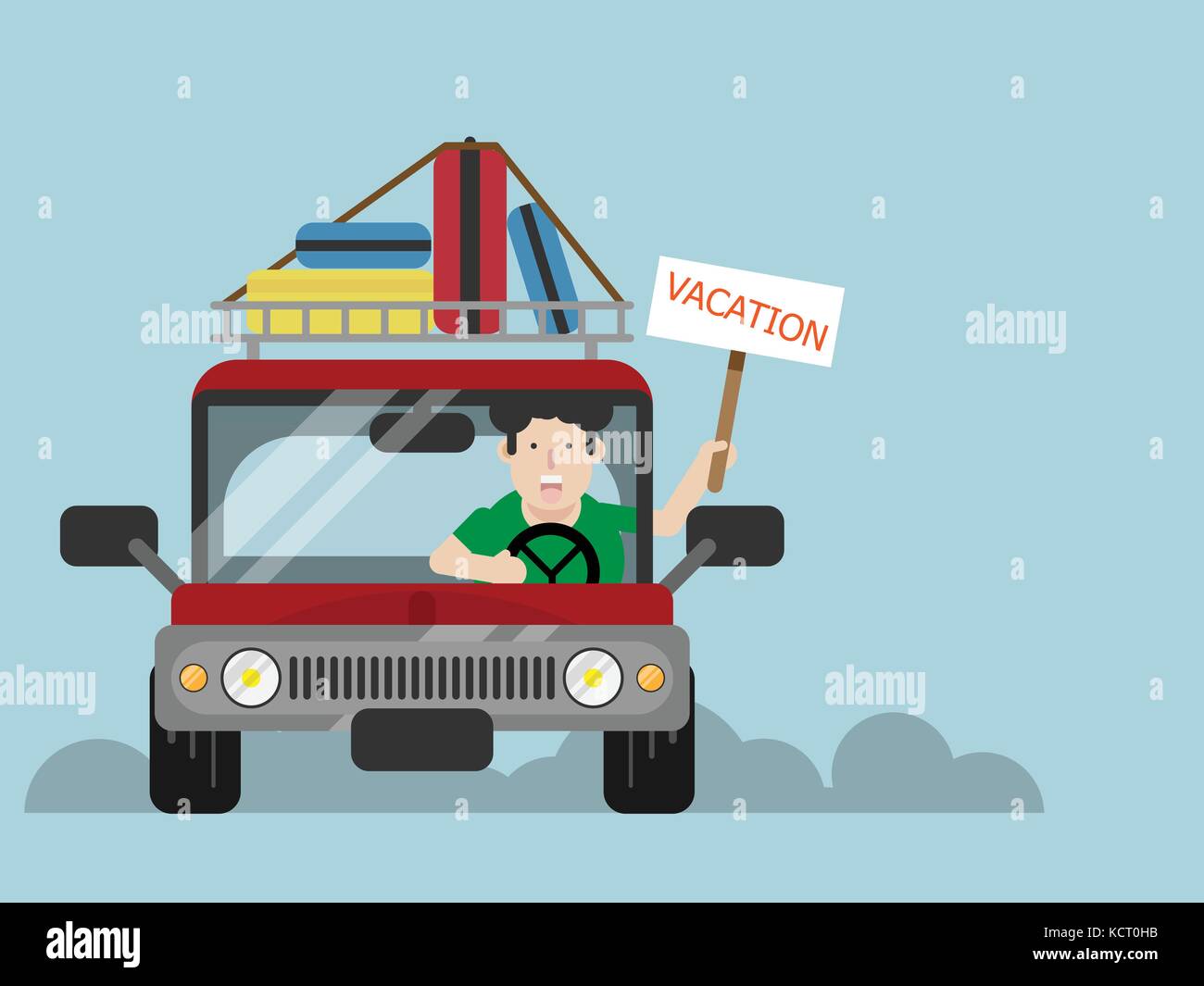 man driving car to vacation cartoon vector illustration Stock Vector ...