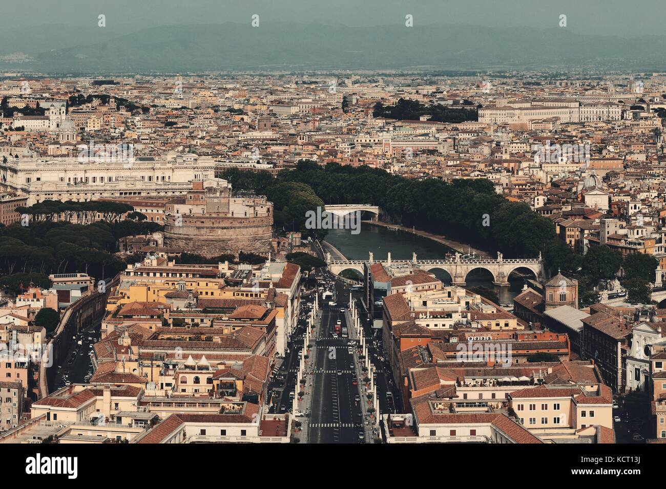 Rome city panoramic view from top of St. Peter’s Basilica in Vatican ...