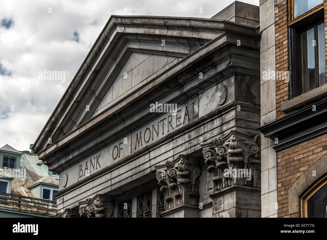 The old building of the Bank of Montreal in Quebec City cloudy sky ...